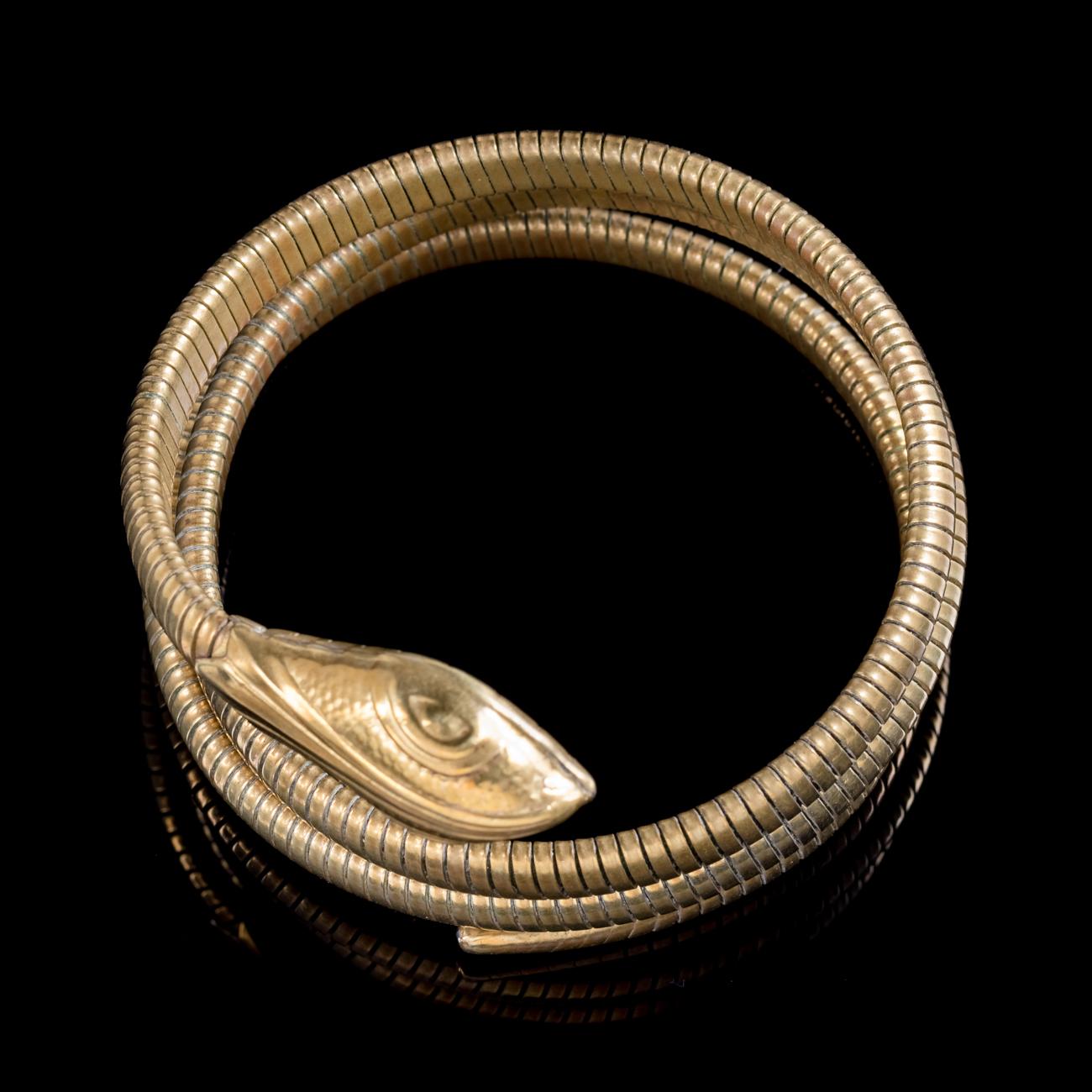 Antique Victorian Coiled Snake Bangle Gold Gilt, circa 1900 at 1stDibs