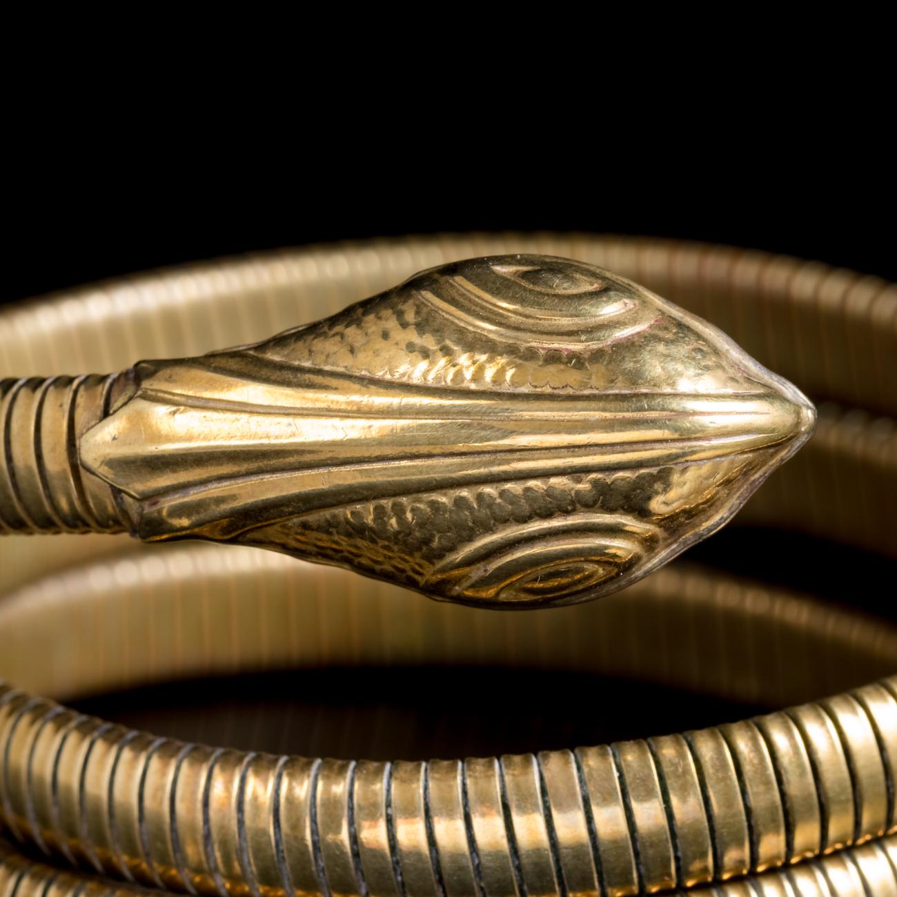 Antique Victorian Coiled Snake Bangle Gold Gilt, circa 1900 at 1stDibs
