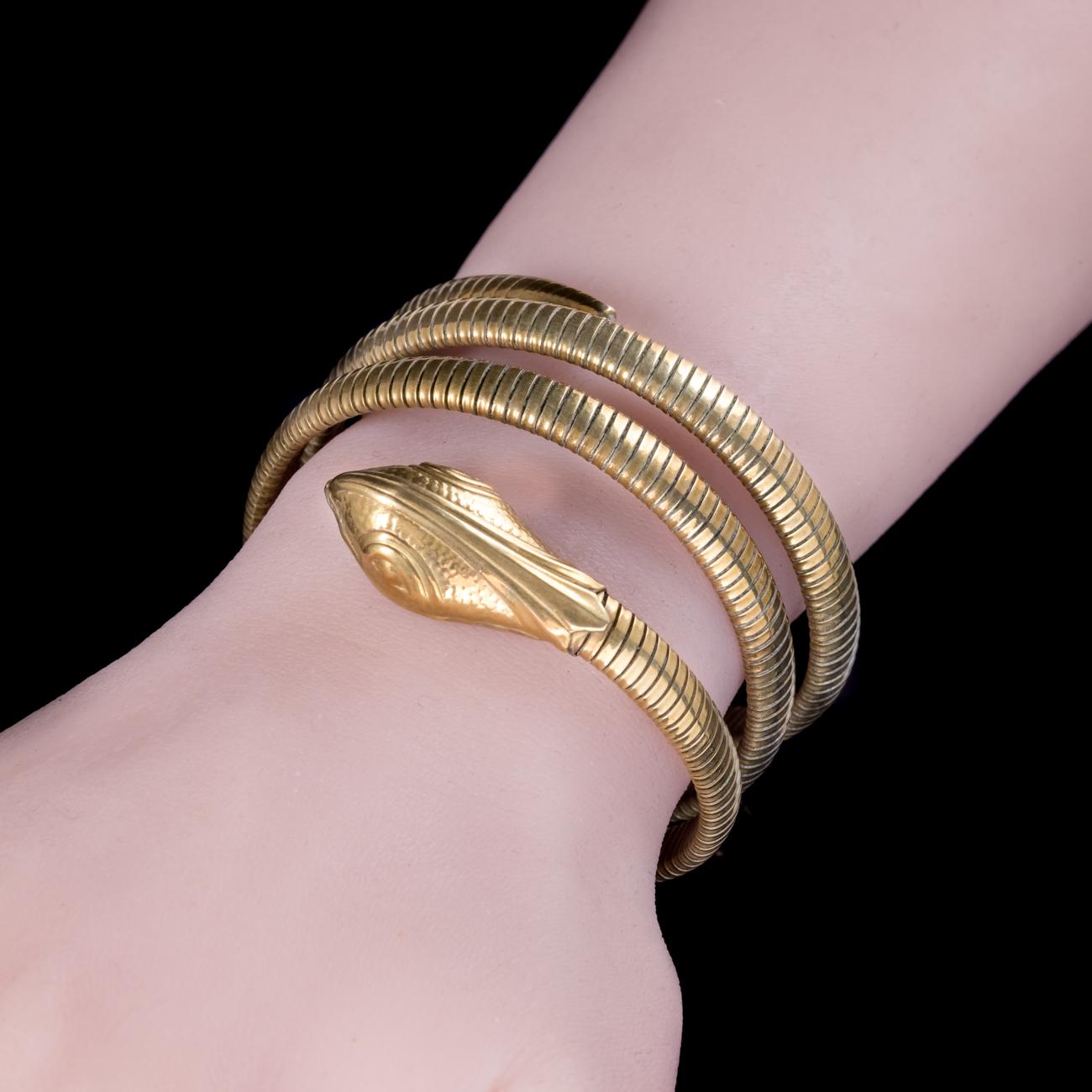 Antique Victorian Coiled Snake Bangle Gold Gilt, circa 1900 at 1stDibs