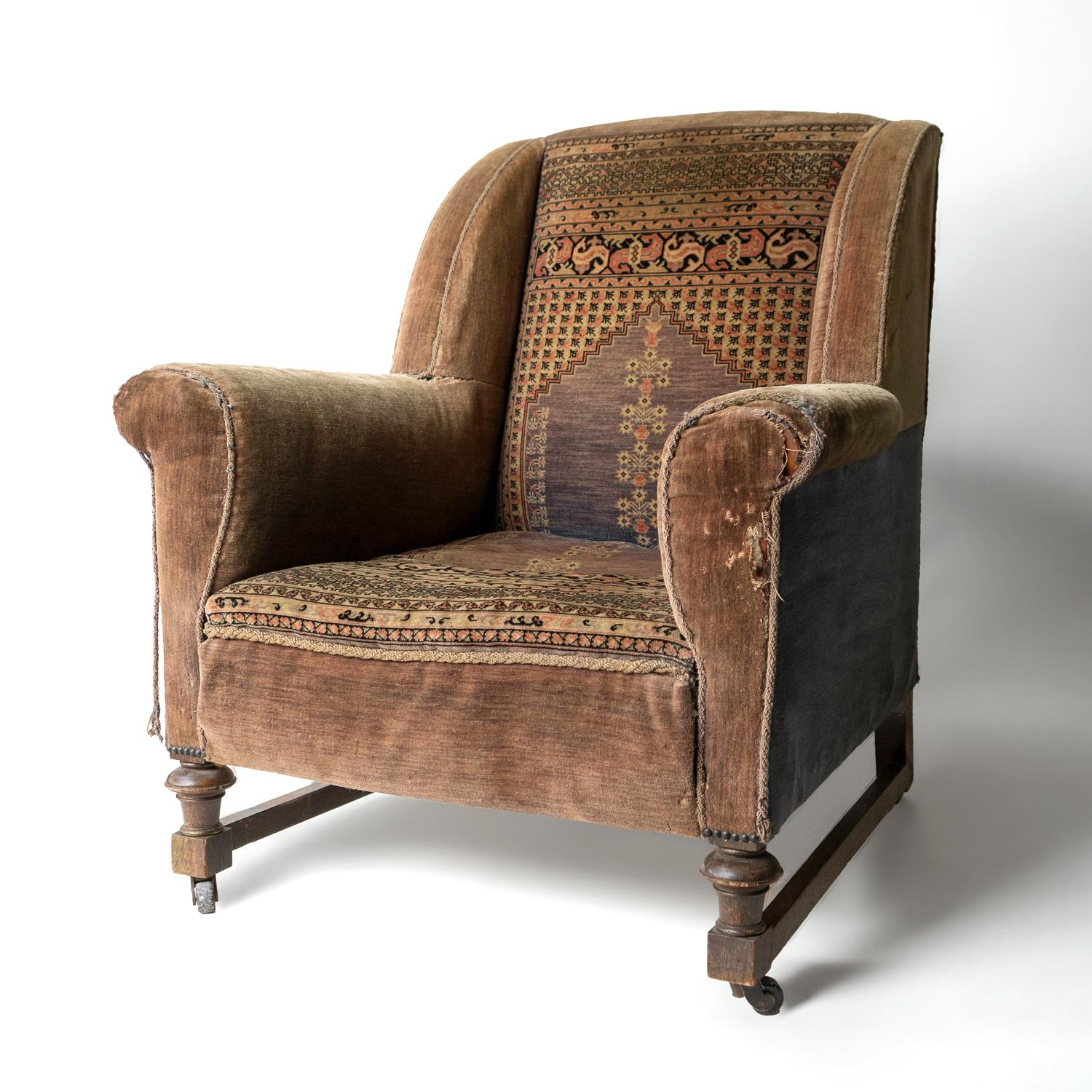 Antique Victorian Country House Velvet Carpet Upholstered Armchair ...