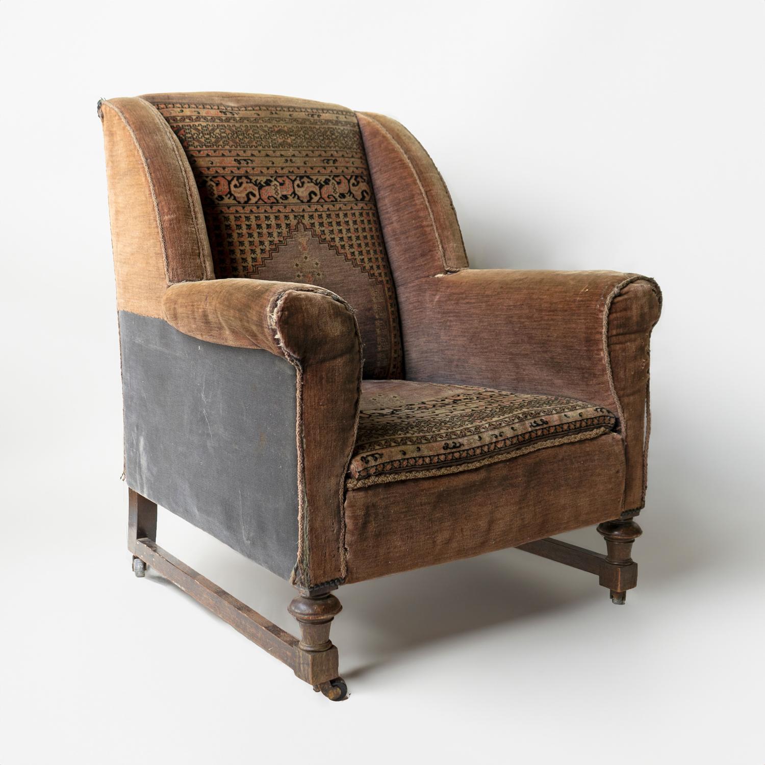 Antique Victorian Country House Velvet Carpet Upholstered Armchair ...
