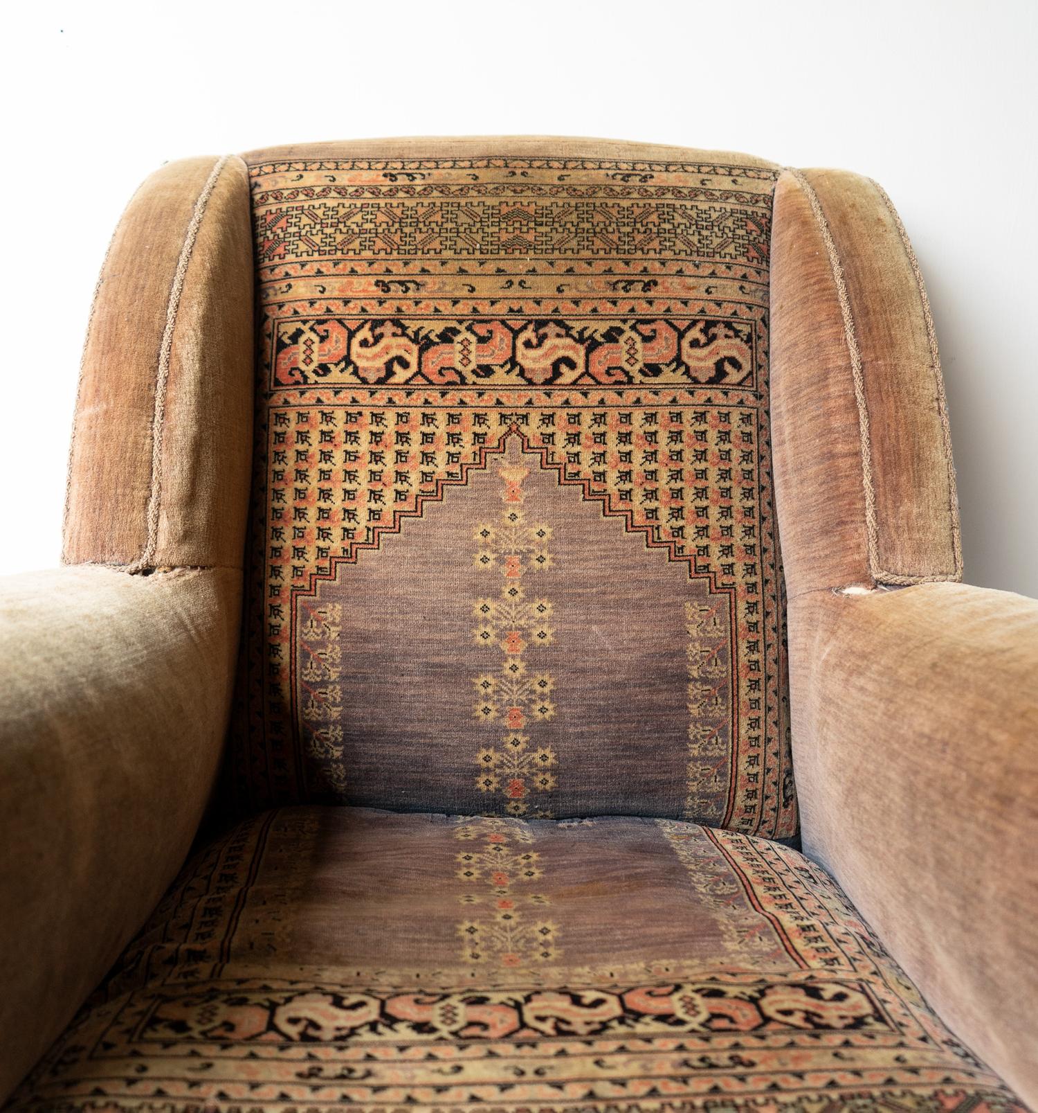 Antique Victorian Country House Velvet Carpet Upholstered Armchair ...