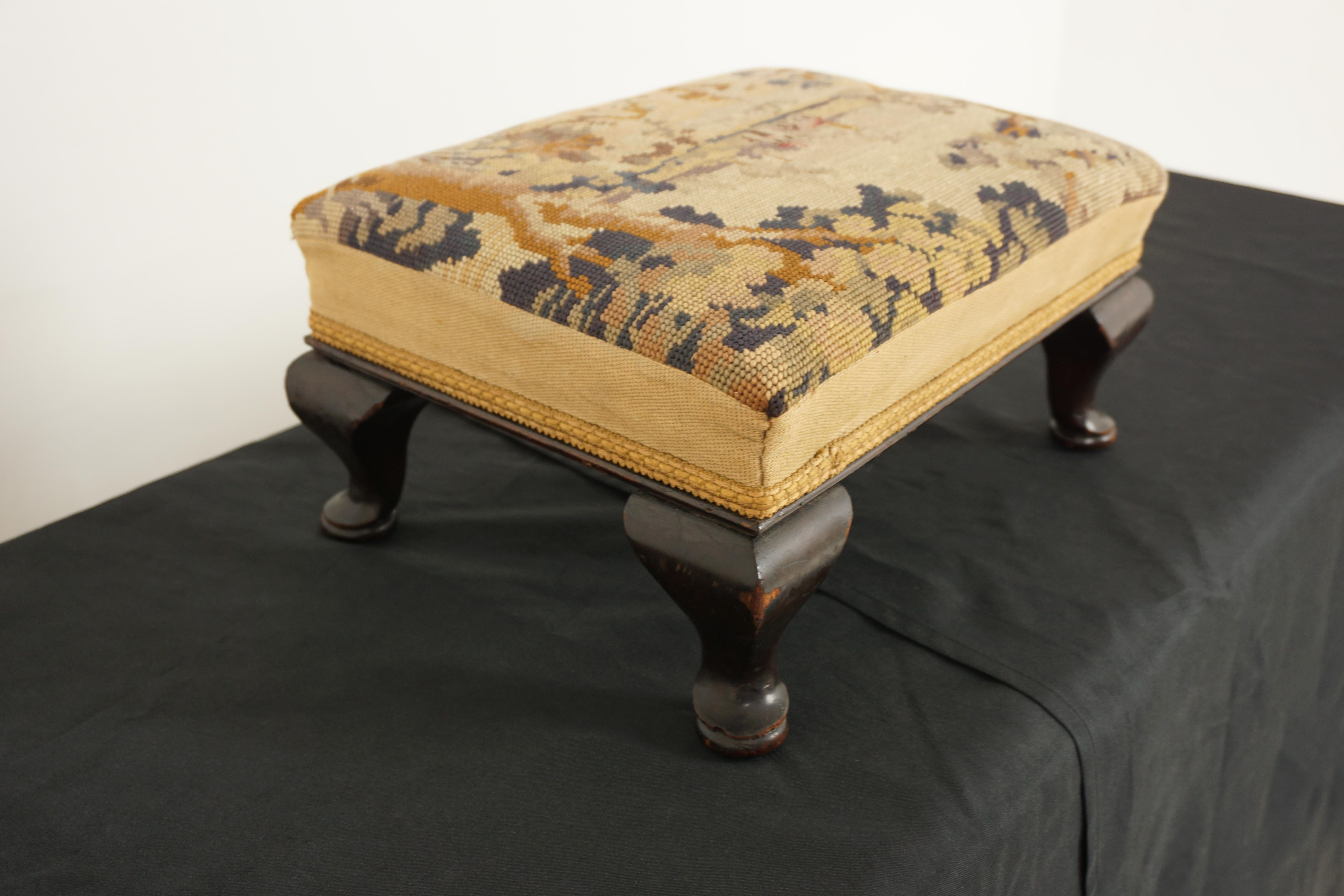 Antique Victorian Country Walnut Foot Stool Needlepoint, Scotland 1870 ...