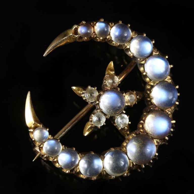 Antique Victorian Crescent Moonstone 18 Carat Brooch, circa 1900 at ...