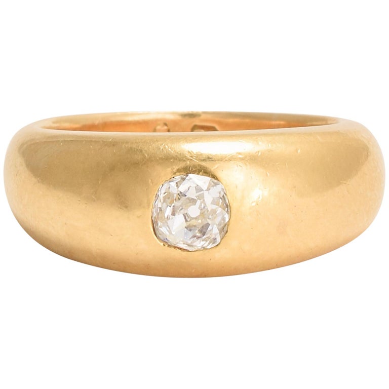 Antique Victorian Cushion Cut Diamond Gold Gypsy Ring at 1stDibs