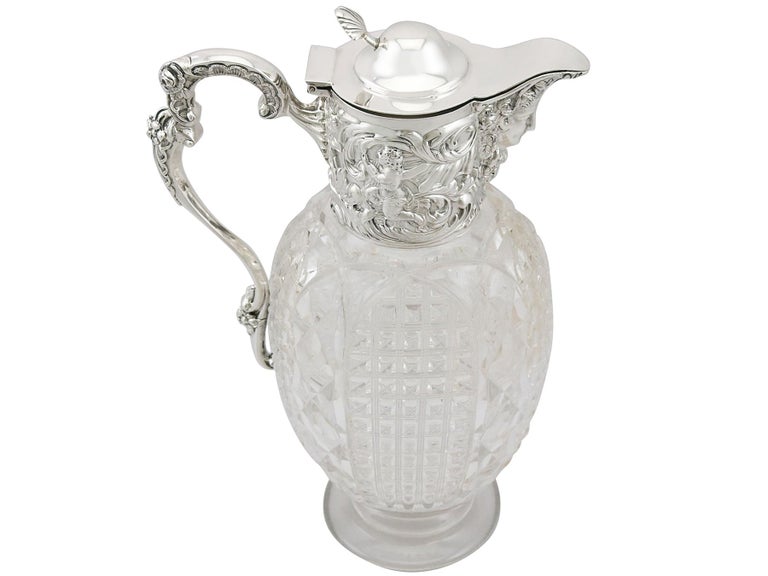 Antique Victorian Cut Glass and Sterling Silver Mounted Claret Jug at ...