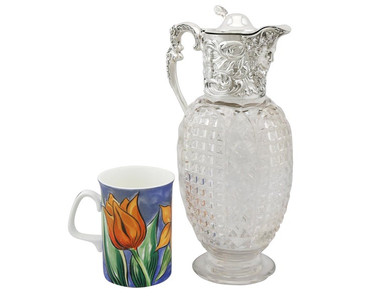 Antique Victorian Cut Glass And Sterling Silver Mounted Claret Jug At