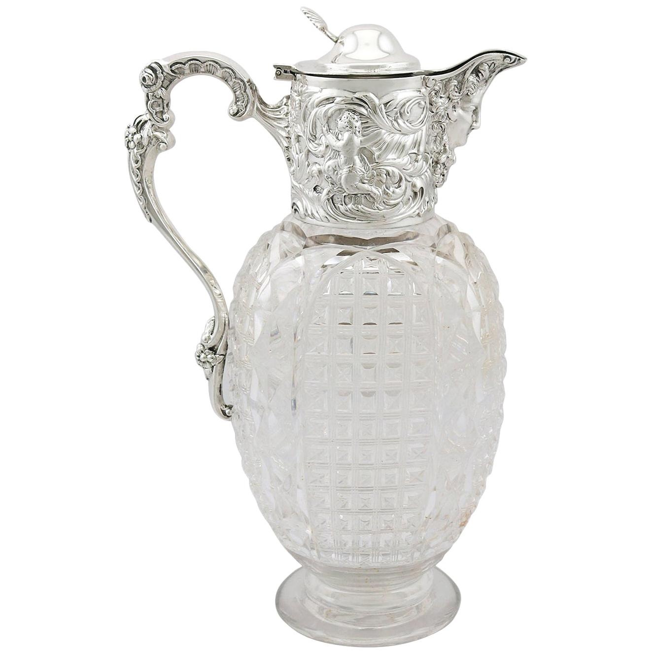 Antique Victorian Cut Glass and Sterling Silver Mounted Claret Jug at ...
