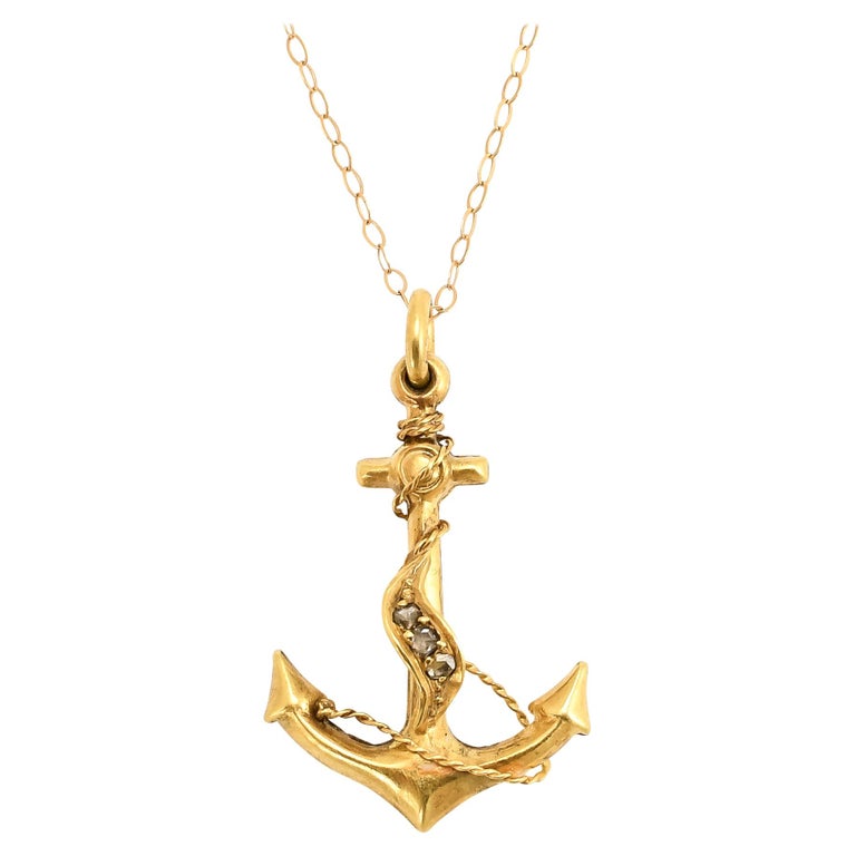 Antique Victorian Diamond Anchor Pendant Necklace at 1stDibs