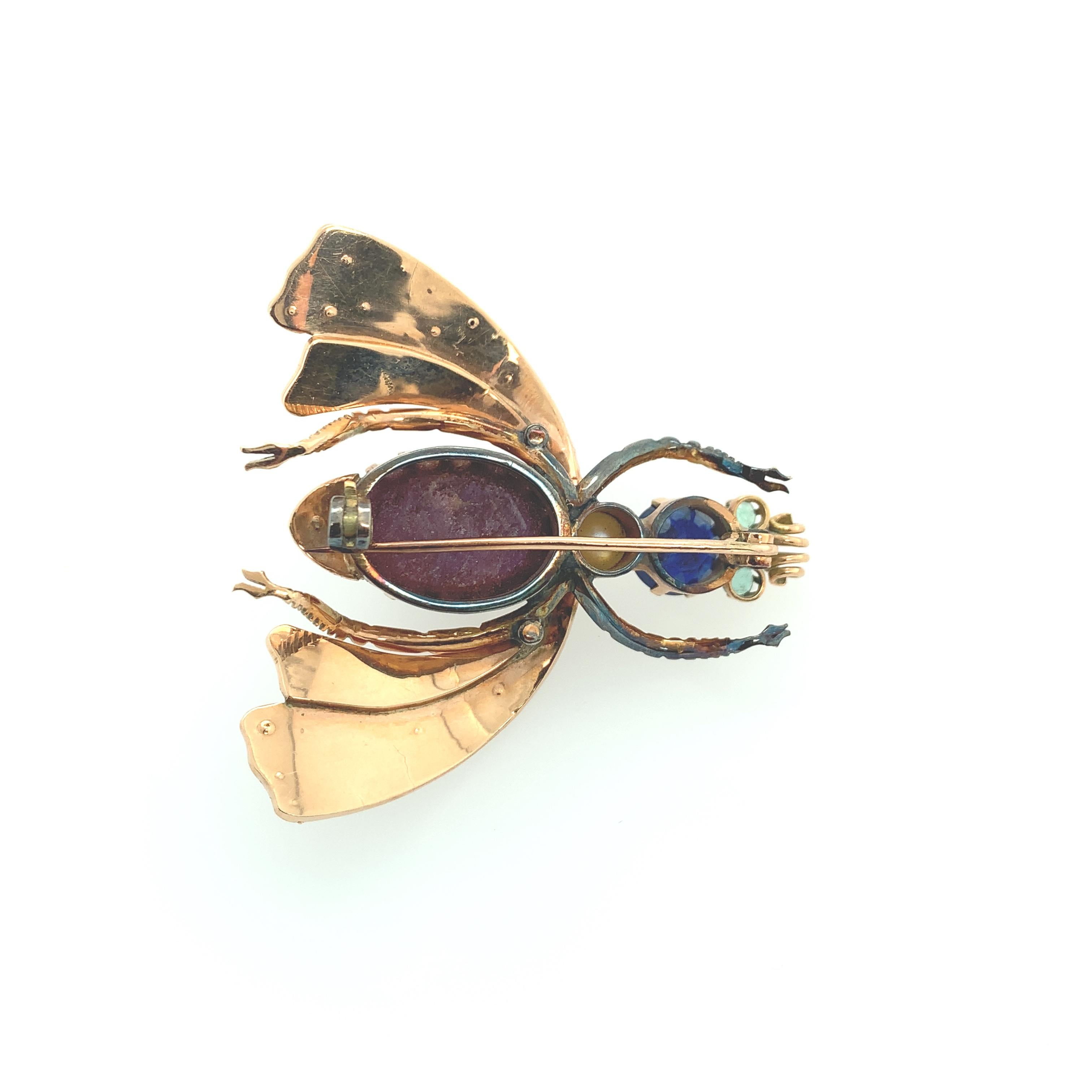 Antique Victorian Diamond and Colored Stone Gold Insect Brooch at ...