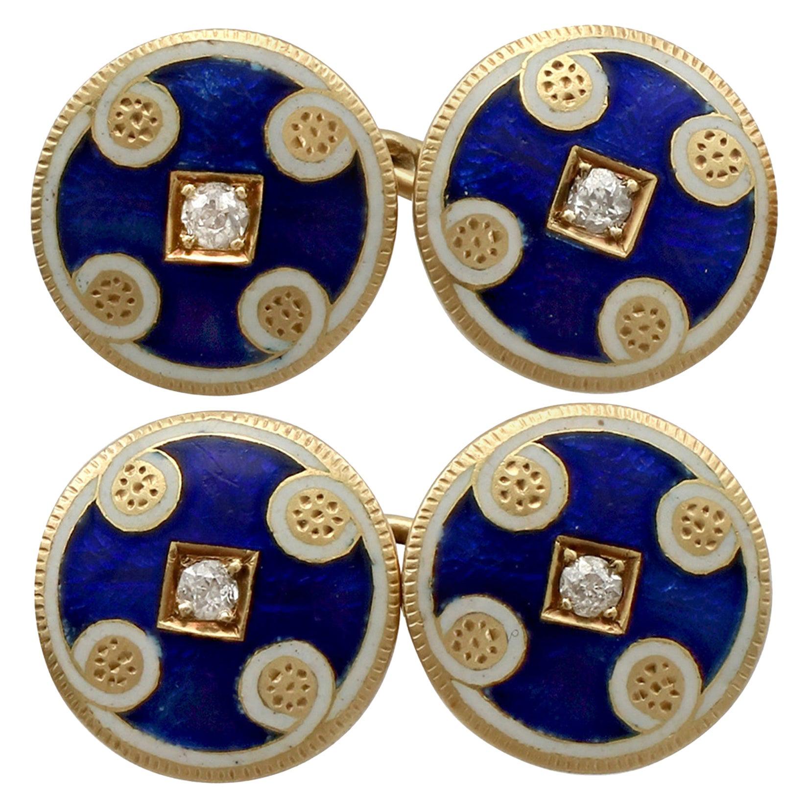 1970s Cufflinks in Yellow Gold and Enamel For Sale at 1stDibs
