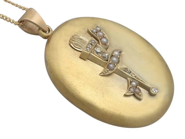 Antique Victorian Diamond and Pearl Yellow Gold Locket Pendant For Sale ...