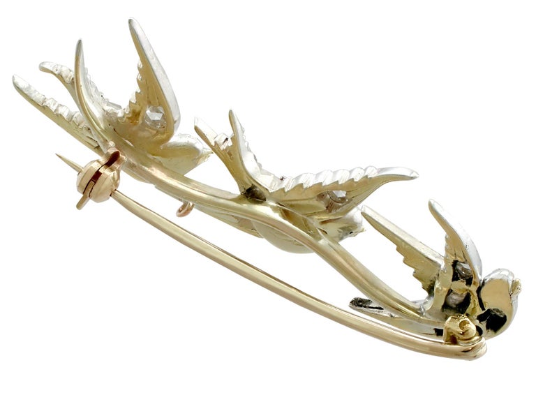 Antique Victorian Diamond and Ruby Yellow Gold Swallow Brooch, Circa ...