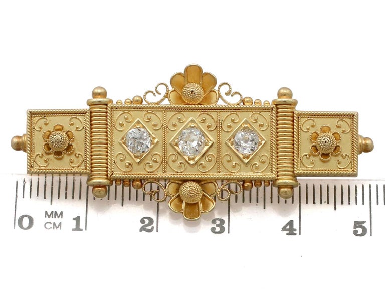 Antique Victorian Diamond and Yellow Gold Bar Brooch at 1stDibs
