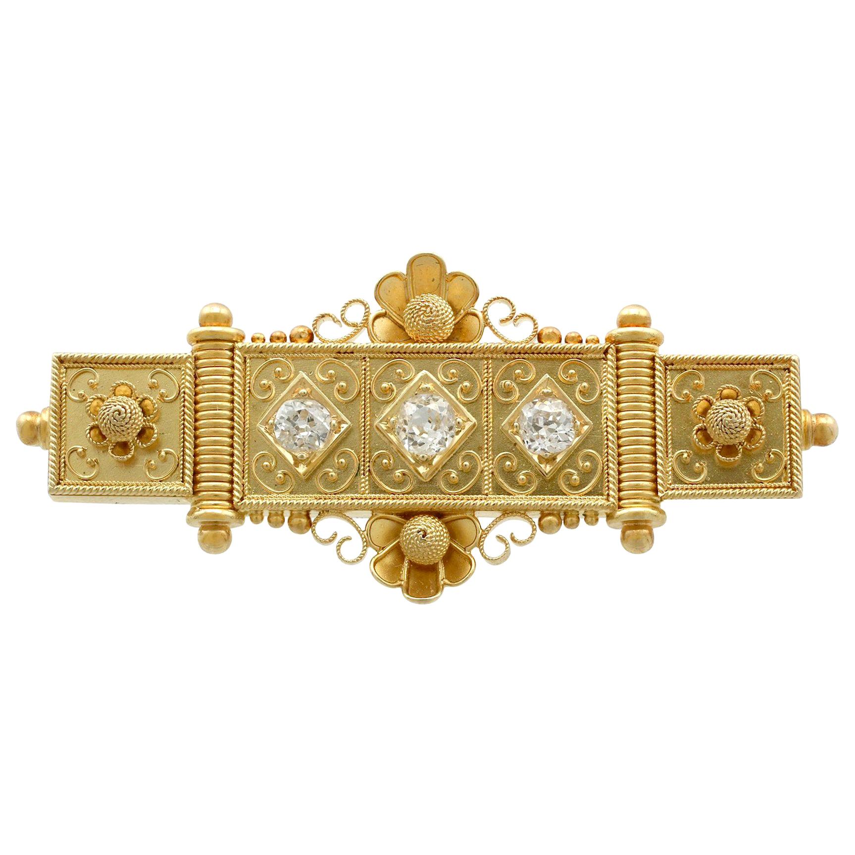 Antique Victorian Diamond and Yellow Gold Bar Brooch at 1stDibs