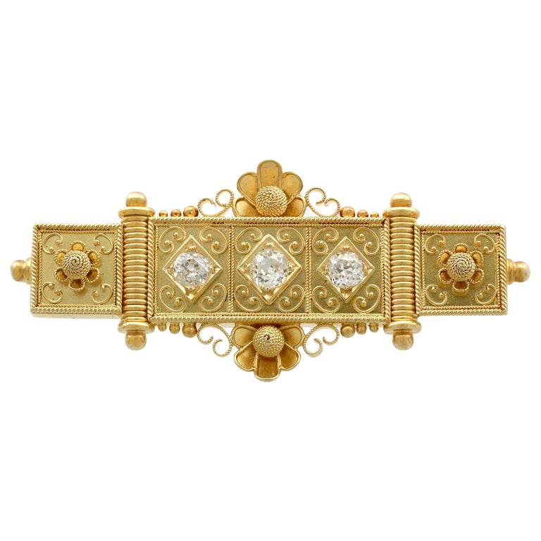 Antique Victorian Diamond and Yellow Gold Bar Brooch at 1stDibs