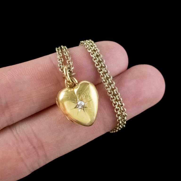 Antique Victorian Diamond Heart Locket Necklace with Heart Box Dated ...