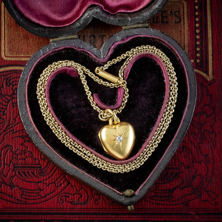 Antique Victorian Diamond Heart Locket Necklace with Heart Box Dated ...