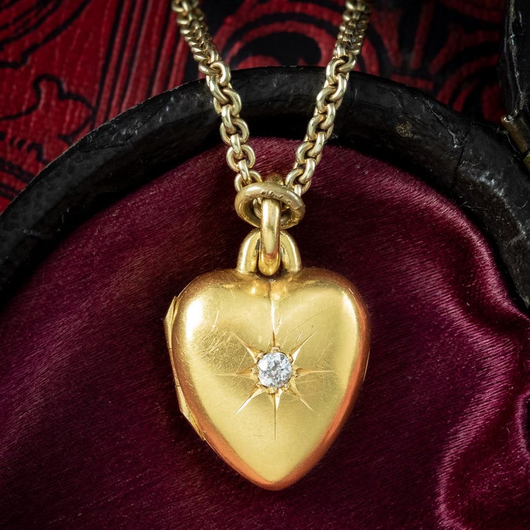 Antique Victorian Diamond Heart Locket Necklace with Heart Box Dated ...