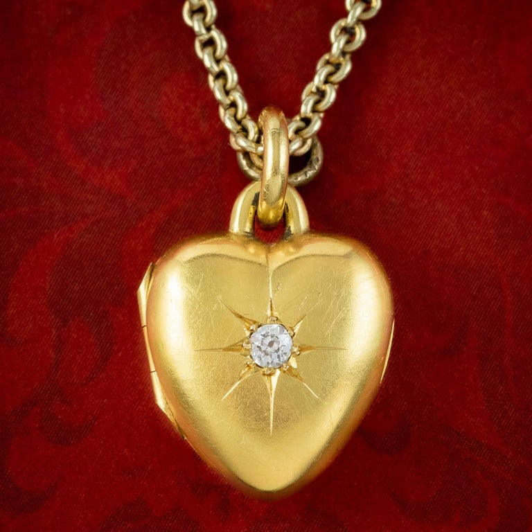 Antique Victorian Diamond Heart Locket Necklace with Heart Box Dated ...
