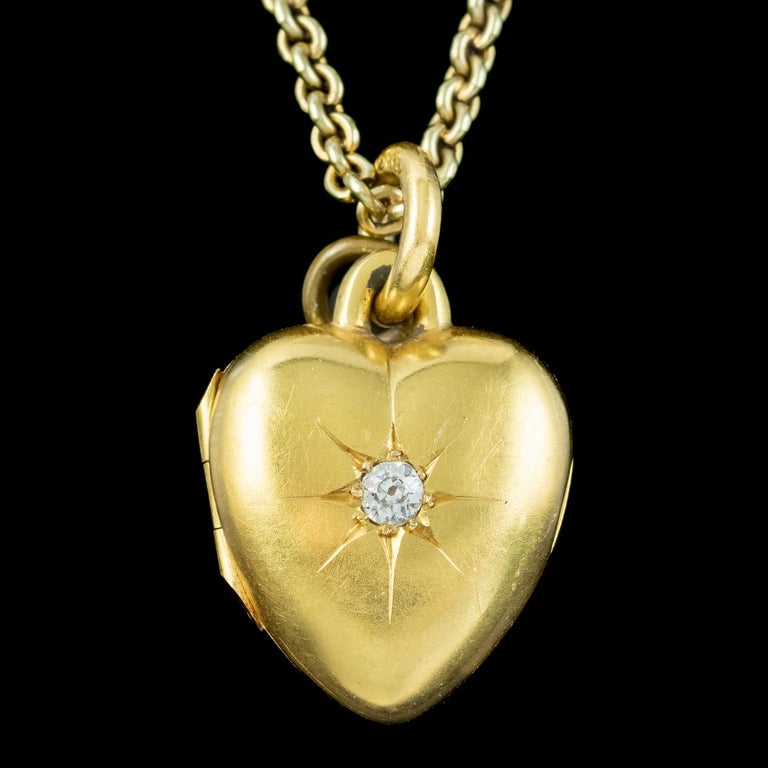 Antique Victorian Diamond Heart Locket Necklace with Heart Box Dated ...