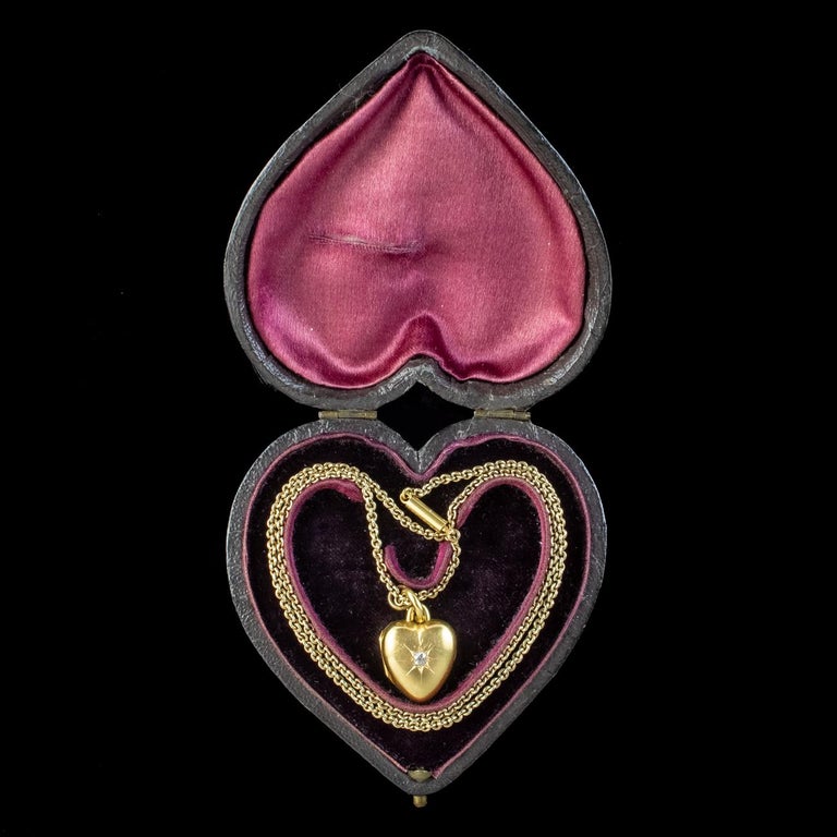 Antique Victorian Diamond Heart Locket Necklace with Heart Box Dated ...