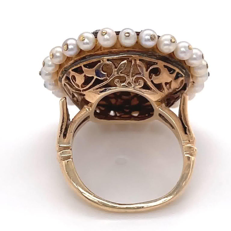 Antique Victorian Diamond Pearl Guilloche Enamel 14 Karat Gold Ring For ...