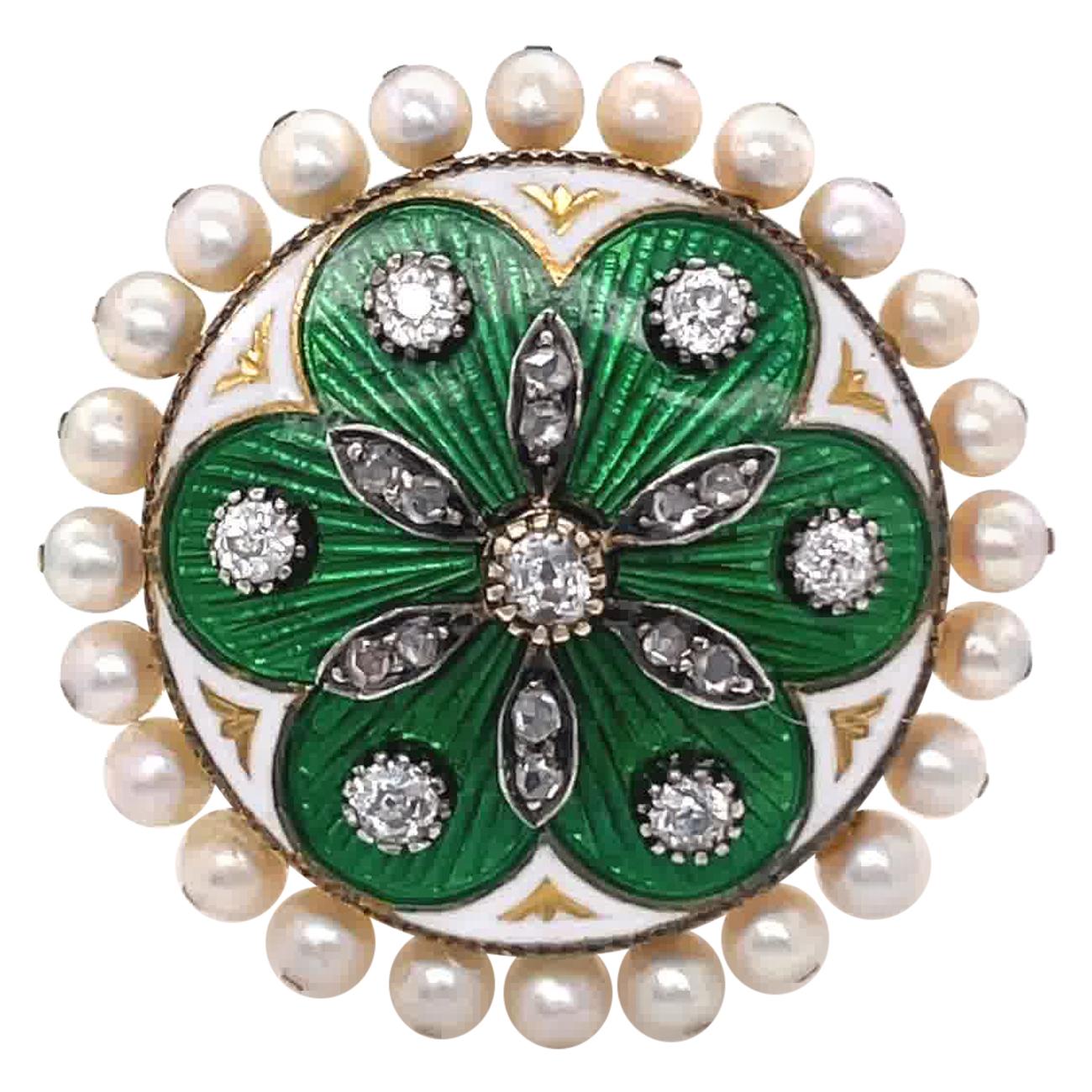 Antique Victorian Diamond Pearl Guilloche Enamel 14 Karat Gold Ring For ...
