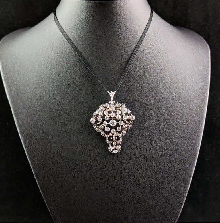 Antique Victorian Diamond Pendant Brooch, Bunch of Grapes, 9k Gold and ...