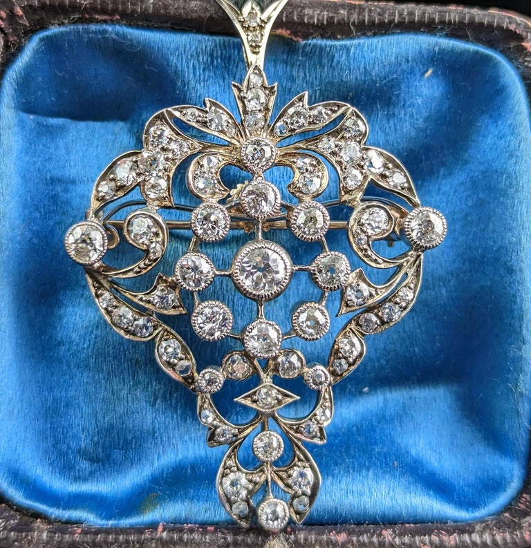 Antique Victorian Diamond Pendant Brooch, Bunch of Grapes, 9k Gold and ...