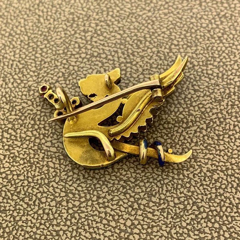 Antique Victorian Diamond Ruby Enamel Dragon Brooch-Pin For Sale at 1stDibs