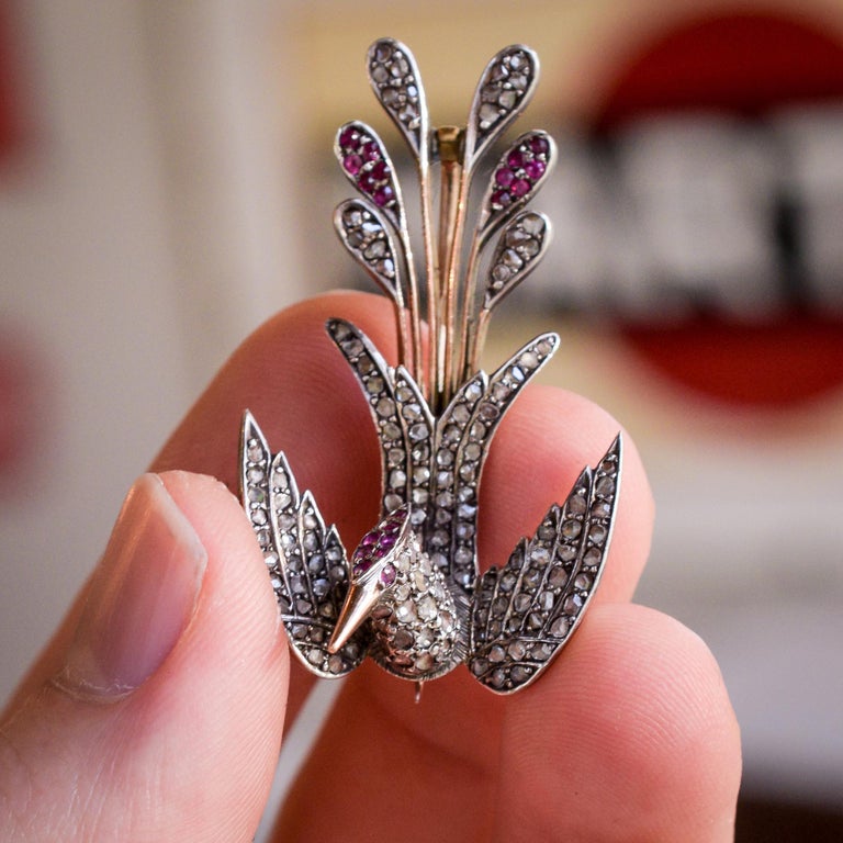Antique Victorian Diamond Ruby Phoenix Brooch at 1stDibs