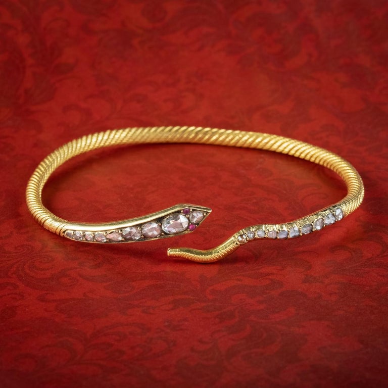 Antique Victorian Diamond Snake Bangle Ruby Eyes 2.1 Carat Diamond For ...
