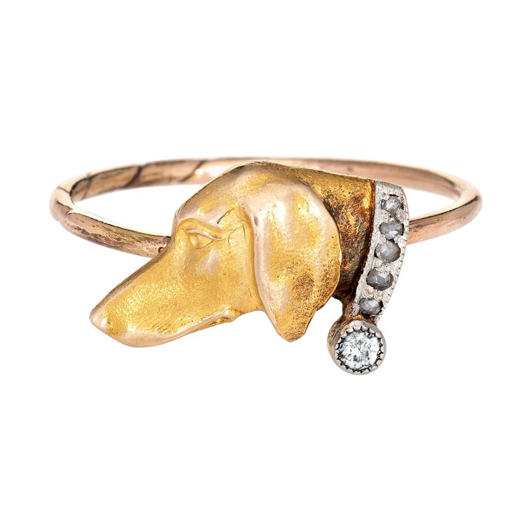 Antique Victorian Dog Conversion Ring 14k Yellow Gold Hound Animal ...