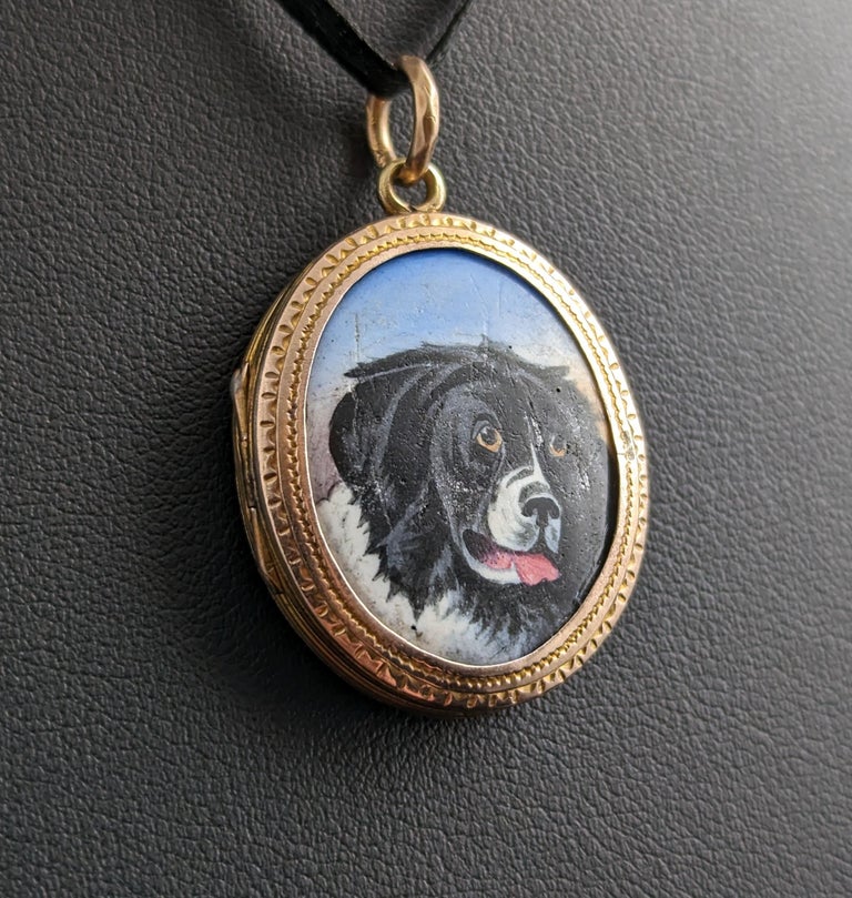 Antique Victorian Dog Portrait Locket, 9k Gold Front and Back For Sale ...