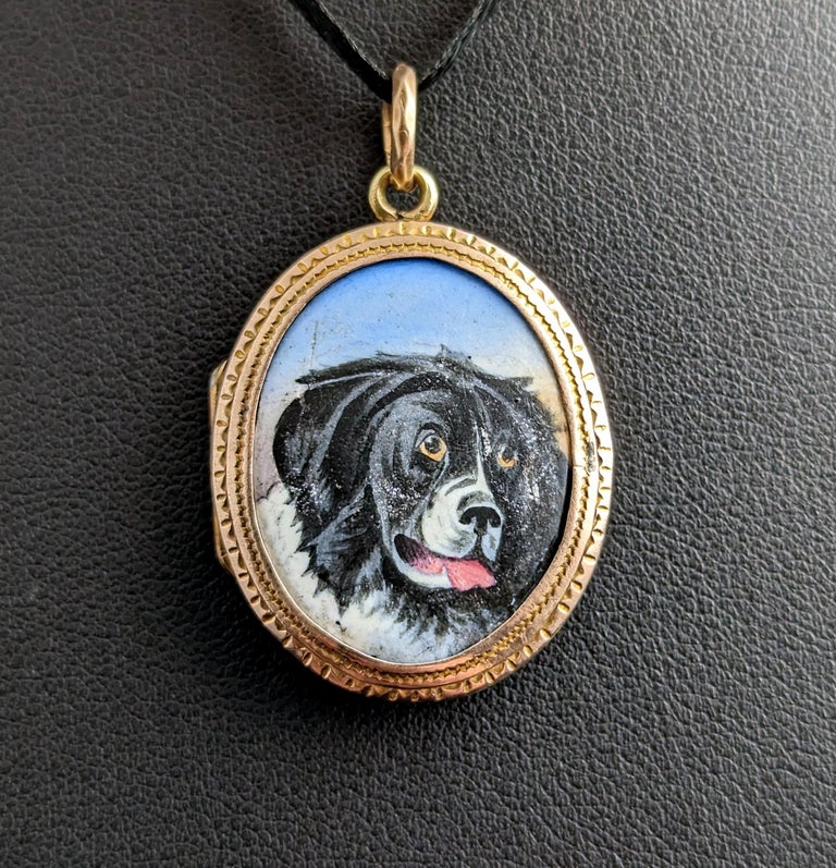 Antique Victorian Dog Portrait Locket, 9k Gold Front and Back For Sale ...