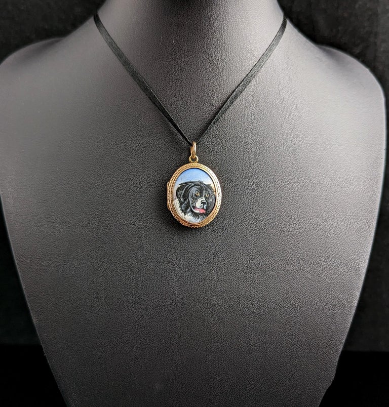 Antique Victorian Dog Portrait Locket, 9k Gold Front and Back For Sale ...