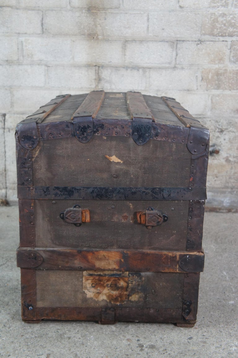 Antique Victorian Dome Top Chest Steamer Trunk Canvas and Oak Metal ...