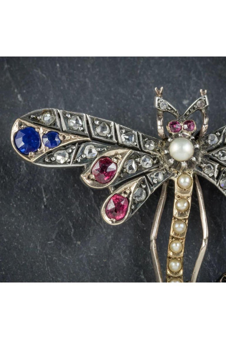 Antique Victorian Dragonfly Brooch Diamond Sapphire Ruby Pearl, circa ...