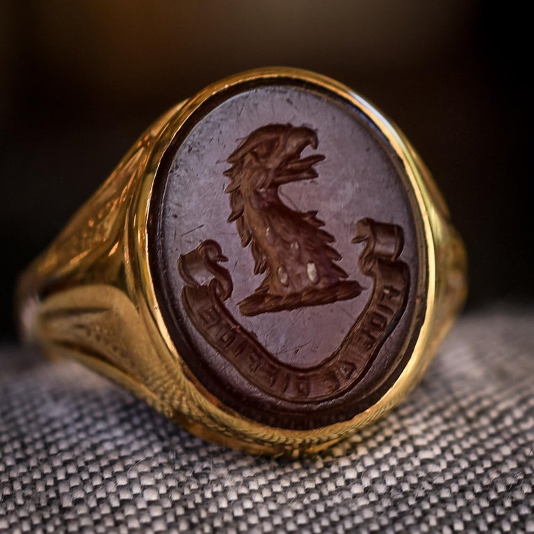 Antique Victorian Eagle Intaglio Signet Ring Fide AC Diffide at 1stDibs