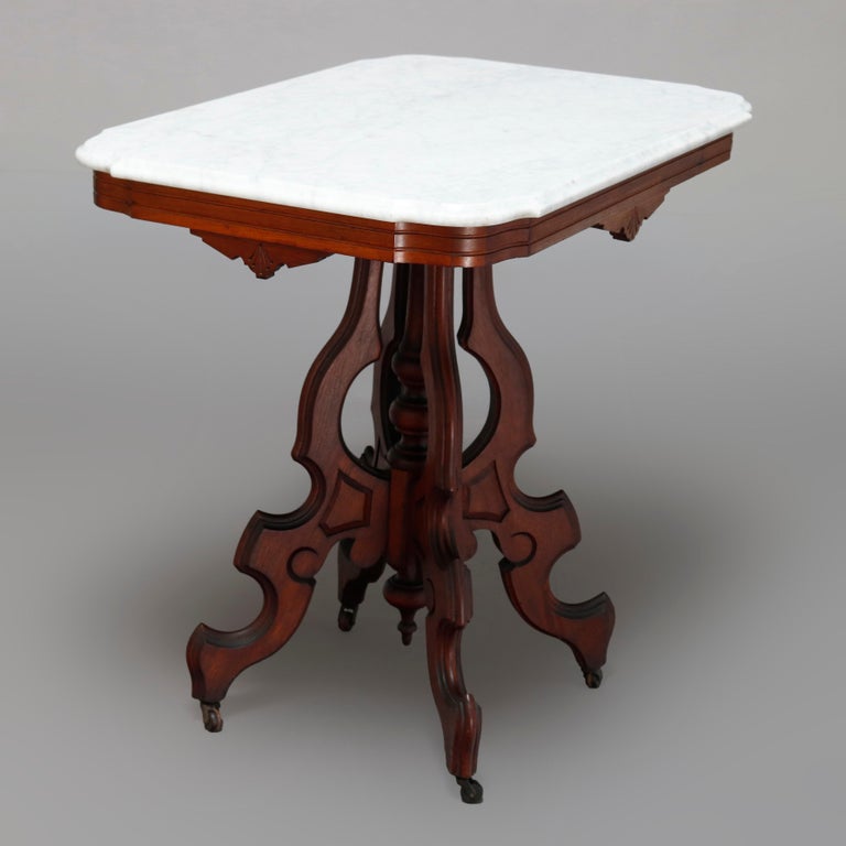 Antique Victorian Eastlake Carved Walnut and Beveled Marble Side Table ...