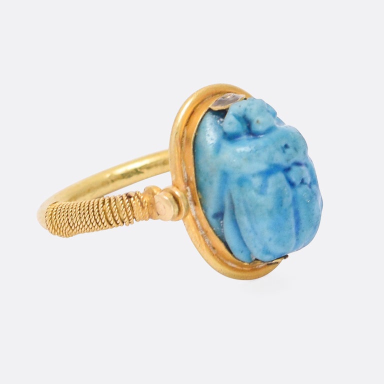 Antique Victorian Egyptian Revival Faience Scarab Spinner Ring at 1stDibs