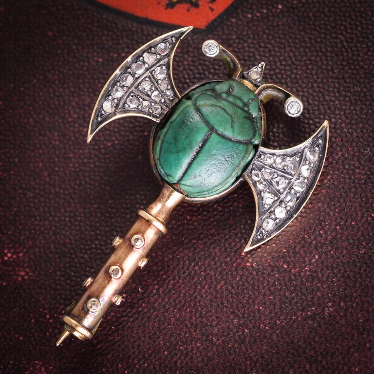 Antique Victorian Egyptian Revival Scarab Axe Brooch at 1stDibs