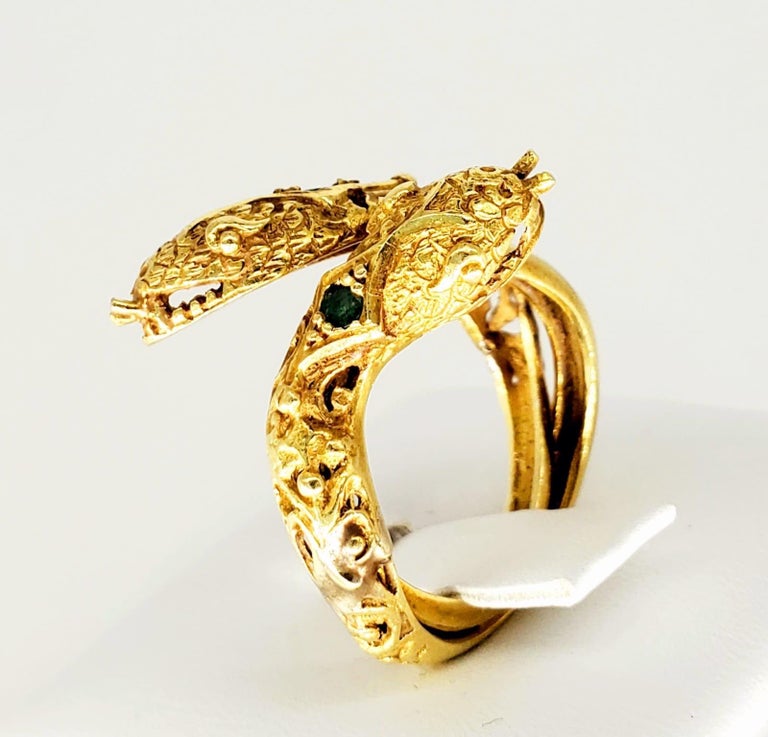 Antique Victorian Emerald Double Snake Ring 750 Gold For Sale at 1stDibs