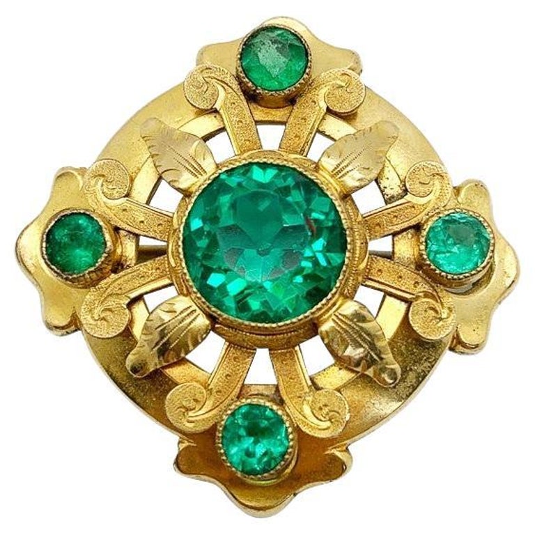 Antique Victorian Emerald Paste Target Brooch 1890s For Sale at 1stDibs