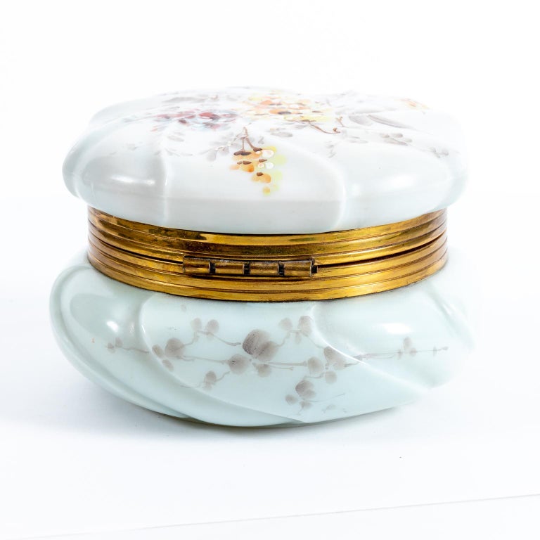 Antique Victorian Enamel Painted Wavecrest Art Glass Dresser Jar at ...