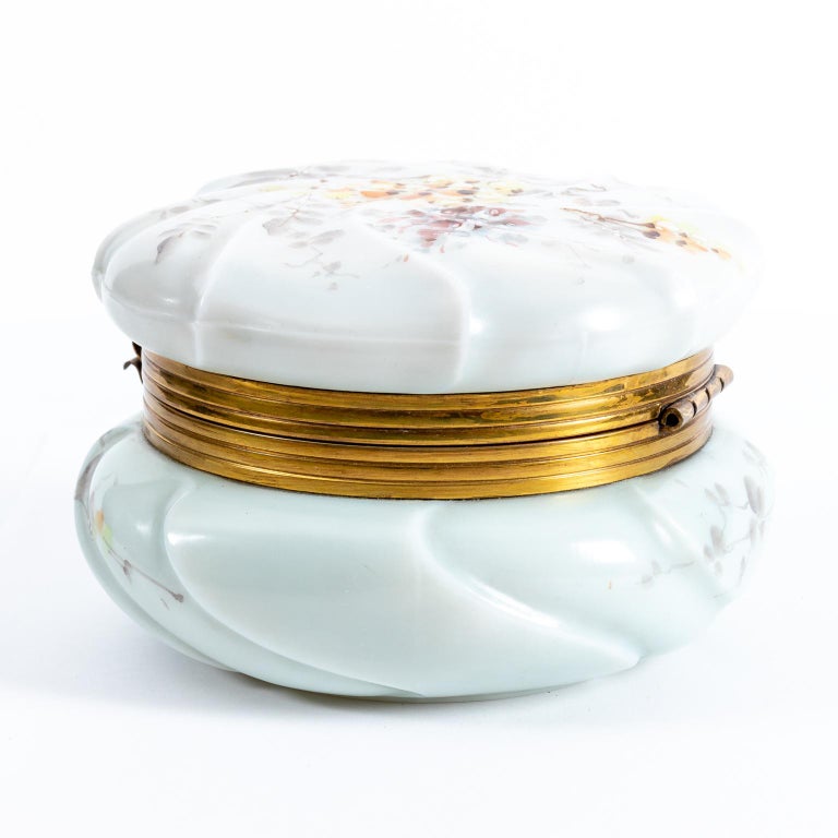 Antique Victorian Enamel Painted Wavecrest Art Glass Dresser Jar at ...