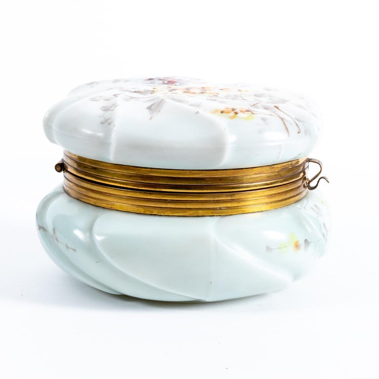 Antique Victorian Enamel Painted Wavecrest Art Glass Dresser Jar at ...