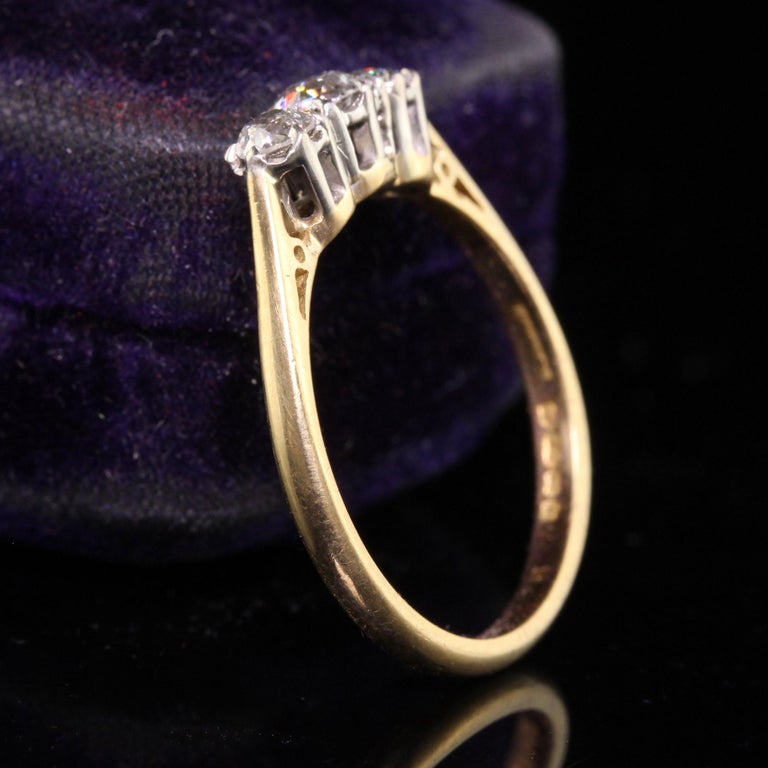 Antique Victorian English 18k Yellow Gold Old European Diamond Three ...