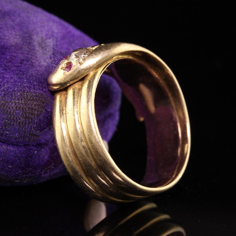 Antique Victorian English 18k Yellow Gold Old Mine Diamond Wide Snake ...
